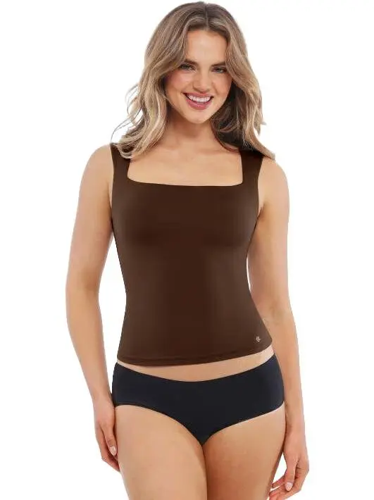POPILUSH Cloud-touch Double-layer Shaping Sleeveless Top - Deep Coffee