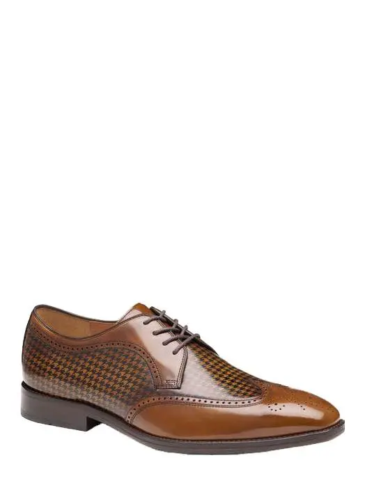 Johnston & Murphy Sullivan Wingtip Derby - Mahogany Brush-off Houndstooth