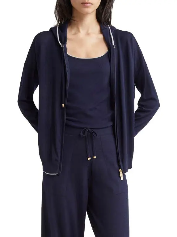 Eleventy Merino Wool Zip Hoodie - Blue And Pearl