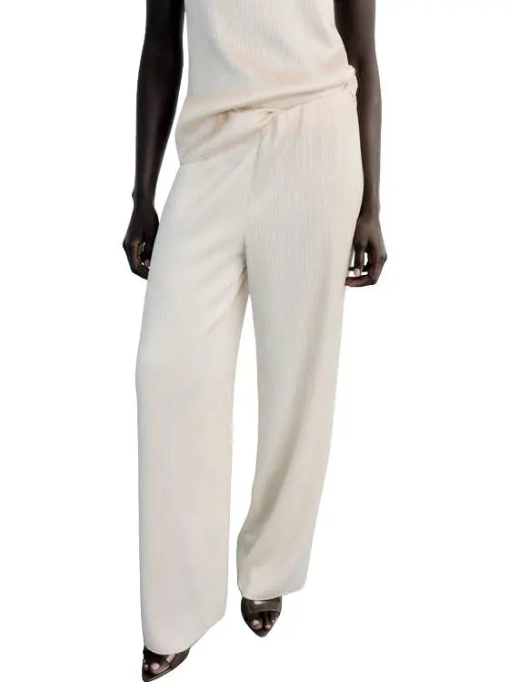 Mango Pleated Wide-leg Pull-on Pants - Ecru