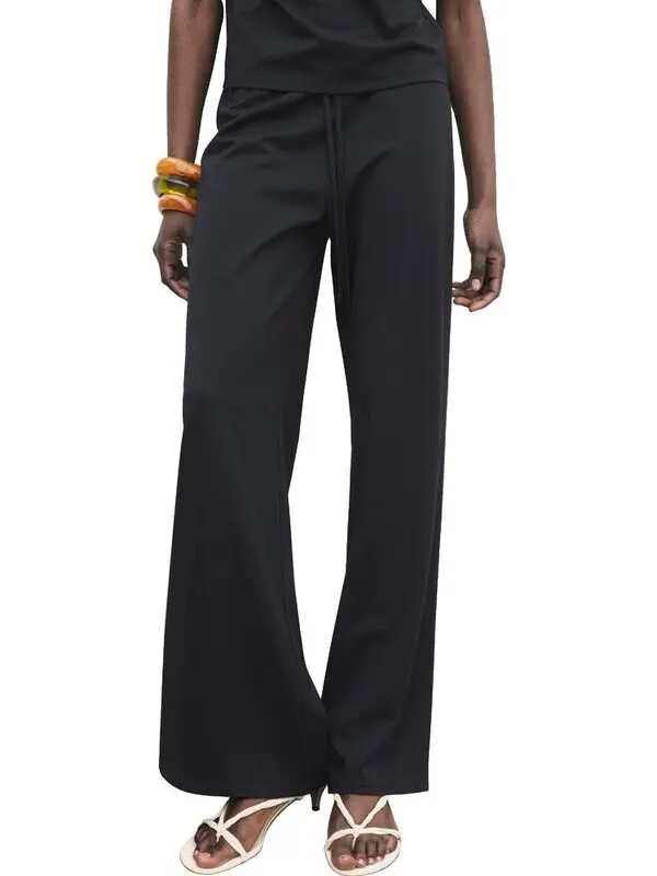 Mango Drawstring Wide-leg Pants - Navy