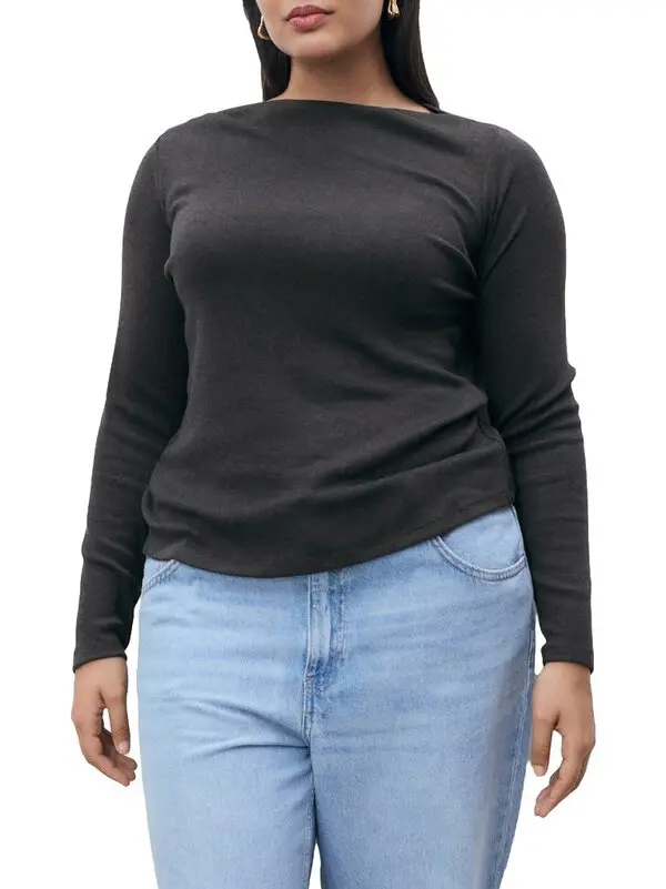 Mango Boat Neck Long Sleeve T-shirt - Charcoal