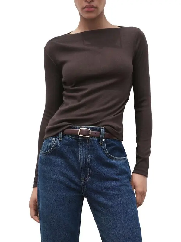 Mango Boat Neck Long Sleeve T-shirt - Chocolate