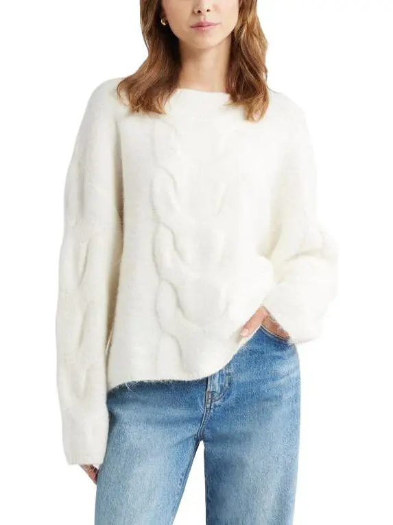 OPEN EDIT Cable Boatneck Sweater - Ivory