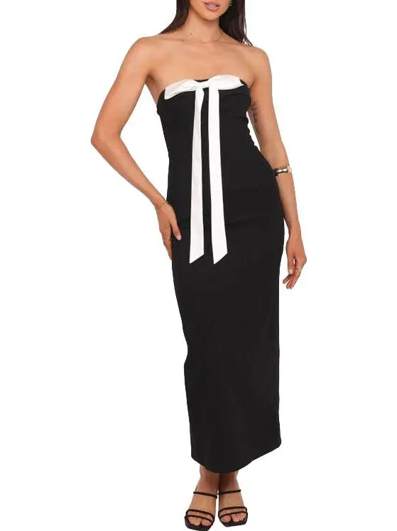 PETAL & PUP Aggie Contrast Bow Strapless Dress - Black
