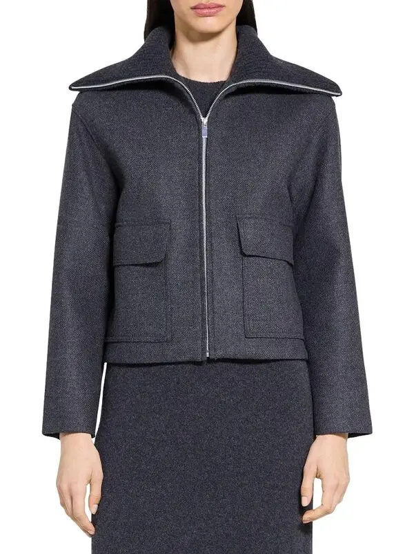 Theory Wool Blend Zip Jacket - New Charcoal Melange