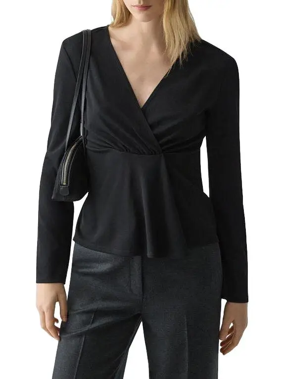 Theory Gathered Neck Knit Top - Black