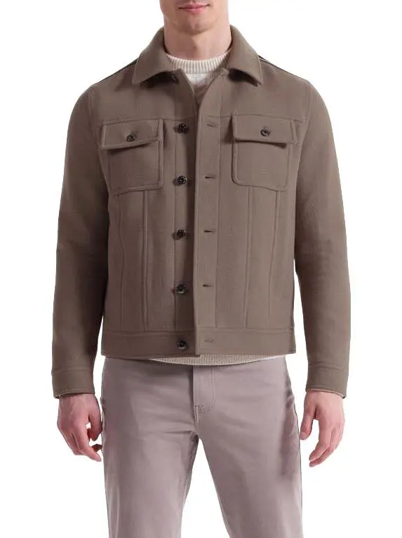 Bugatchi Hybrid Melton And Leather Trucker Jacket - Walnut