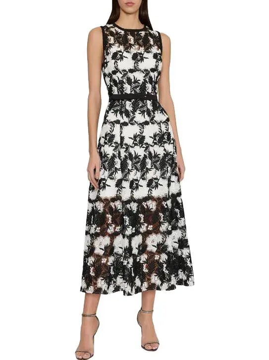 MILLY Paloma Two-tone Lace Sleeveless Maxi Dress - Black/white