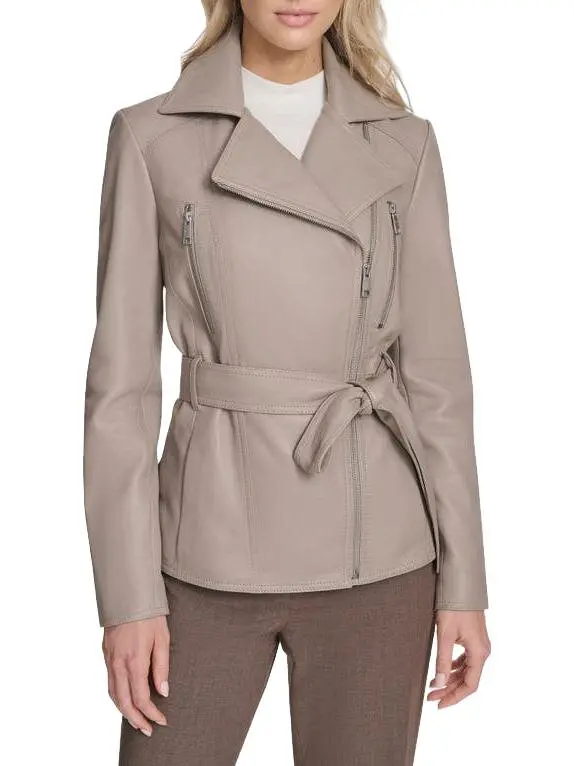 Andrew Marc Violet Leather Trench Jacket - Oyster