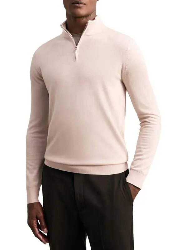 REISS Blackhall Merino Wool Quarter Zip Sweater - Beige