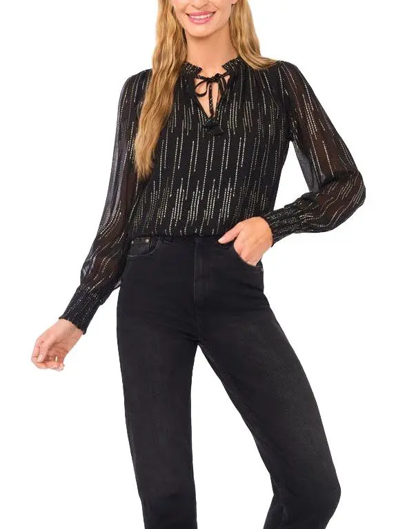 CECE DUPRAZ Bead Detail Tie Neck Top - Rich Black