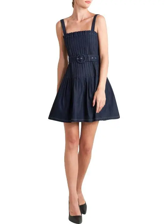 FREEMARKET Pleated Bodice Denim Mini Dress - Dark Denim