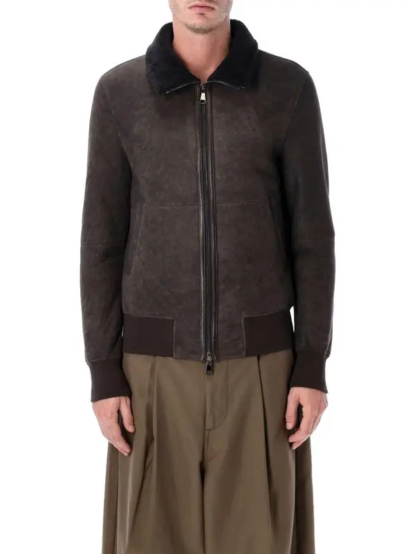 SWORD 6.6.44 Shearling Jacket With Fur Collar - Vintage Moro