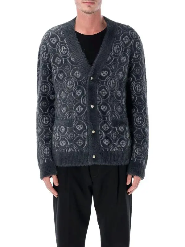Casablanca Fluffy Monogram Cardigan With Honeydew Logo - Wool Mix