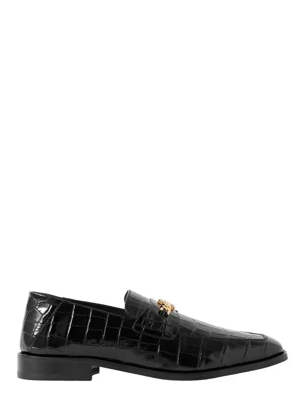 Amiri Logo-embellished Croc-effect Leather Loafers - Black