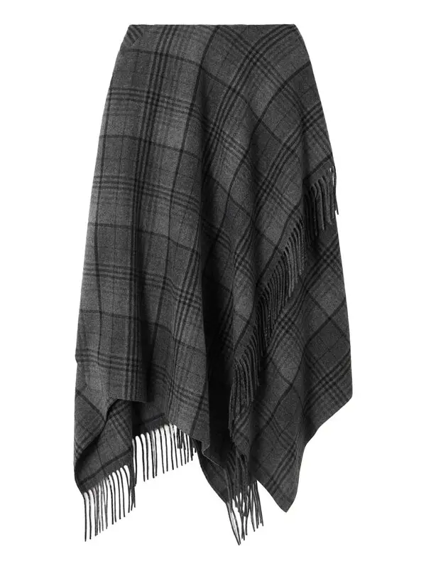 Ralph Lauren Hadiah Asymmetric Fringed Checked Wool Midi Skirt - Dark Gray