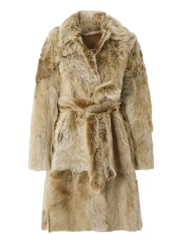 Nour Hammour Linden Belted Shearling Coat - Gray Green