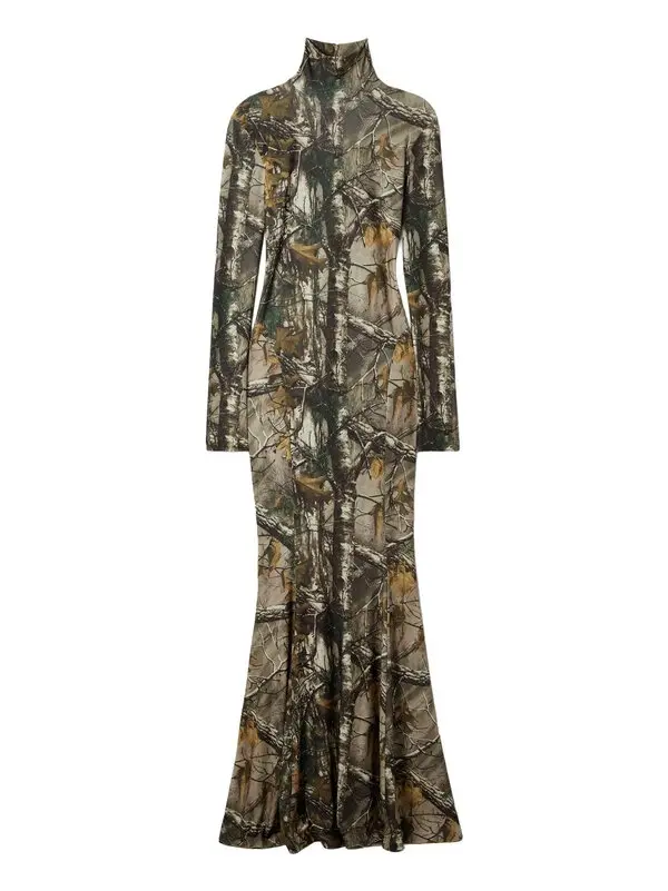 Norma Kamali Camouflage-print Turtleneck Gown - Multi