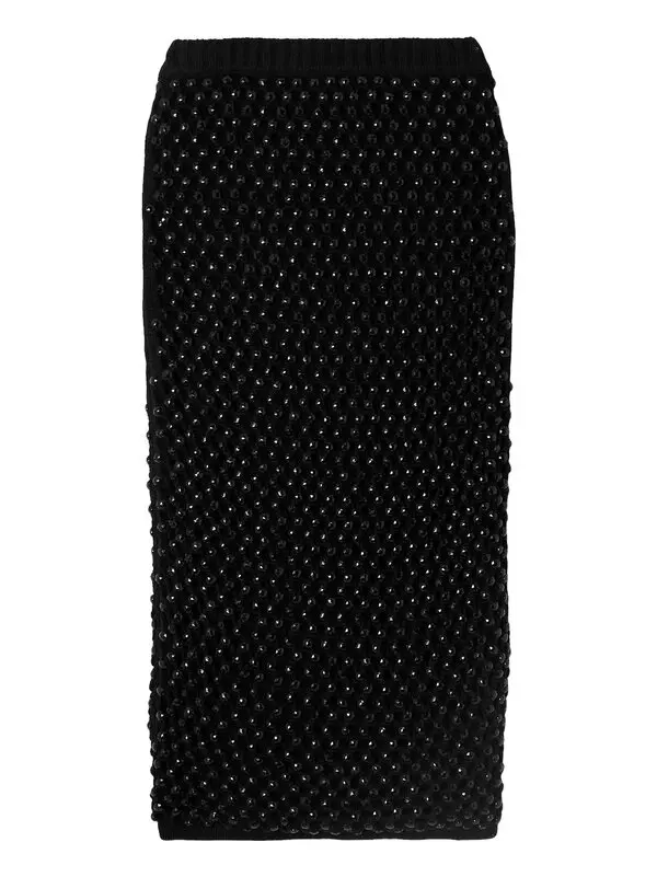 DIOTIMA Crystal-embellished Crocheted Cotton-blend Midi Skirt - Black