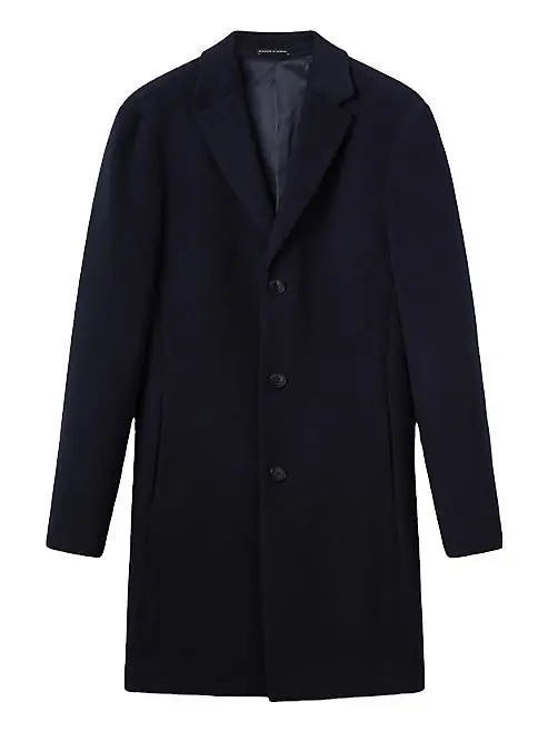 REISS Gable Single-breasted Wool-blend Overcoat - Navy