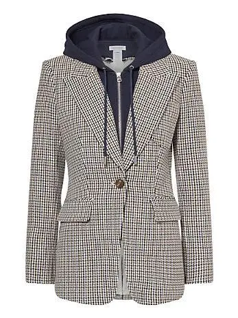 Veronica Beard Livvy Dickey Houndstooth Hooded Jacket - Navy Multi