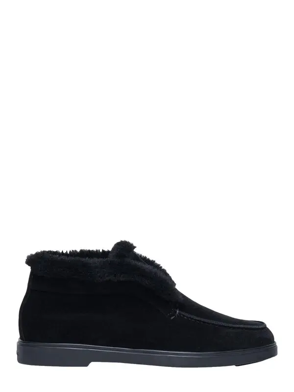 Santoni Fortune Shearling Loafer Booties - Black