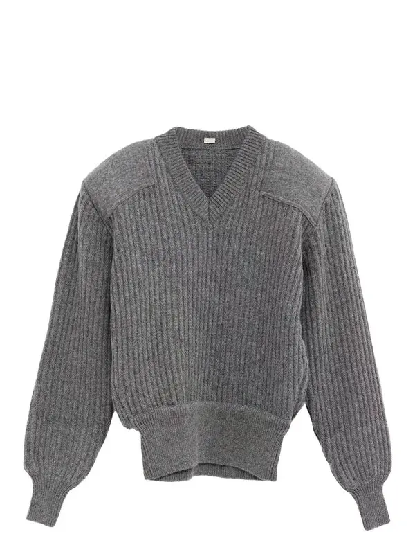 AUGUST BARRON Ribbed V-neck Sweater - Grey