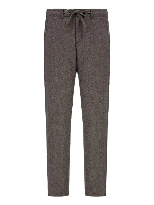 Canali Impeccabile Wool Flannel Drawstring Chinos - Brown
