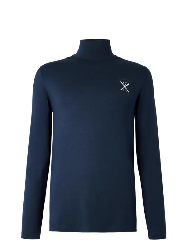 Brunello Cucinelli Slim-fit Logo-print Stretch-silk Jersey Base Layer - Blue