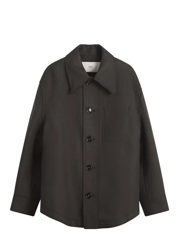 Ami Boiled Wool Gabardine Shirt Jacket - Anthracite