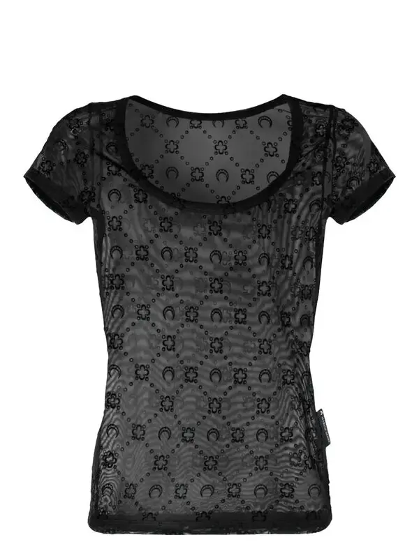 MARINE SERRE Moonogram Mesh Flock Roundneck Top - Black
