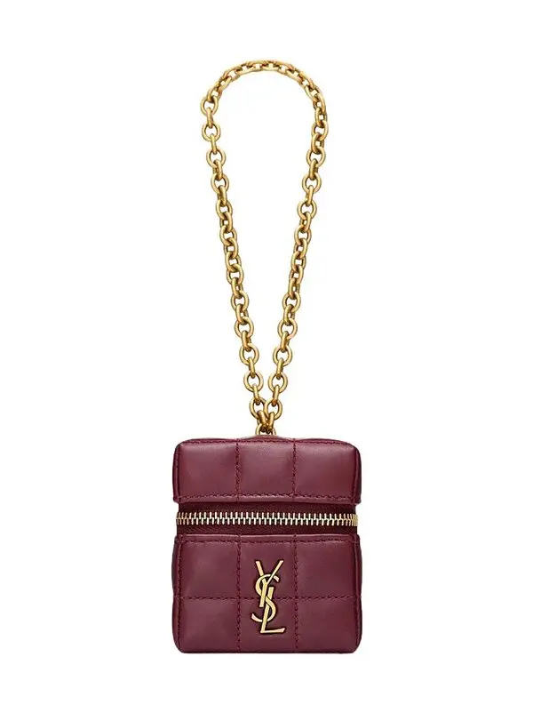 Saint Laurent Cassandre Matelasse Carre Mini Cube On Chain In Shiny Leather - Dark Ruby