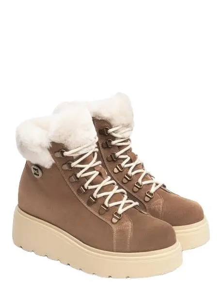 NEROGIARDINI Faux Shearling Hiker Boots - Chestnut
