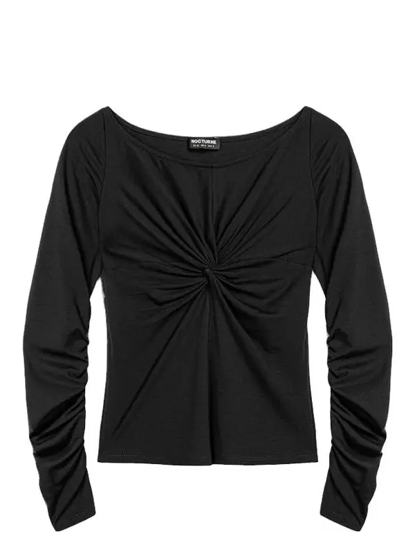 NOCTURNE Fitted Long-sleeve Top With Ruched Front - Black