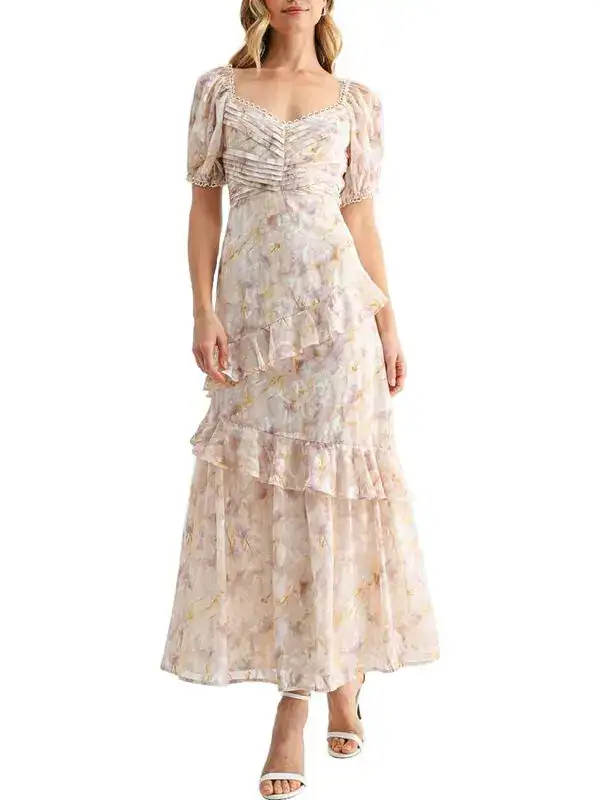 strapless open back dress Mila Brown Pleated Satin Maxi Dress, M / Brown