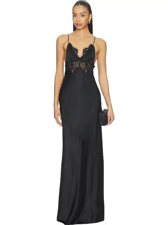 black lace transparent dress Lace Maxi Dress with Bodysuit