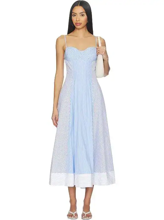 simkhai dress blue Jonathan Simkhai Lux One-Shoulder Gingham Midi Dress Navy/White Twill –  Celebrity Owned main image 0