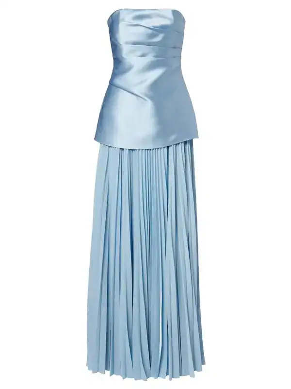open lace back dress Joseph Ribkoff Coastal Blue Pleated Satin Midi Dress Style 251903 XS main image 1