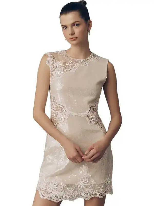 slim fit dress slacks 3D Floral Applique Flare Mini Dress