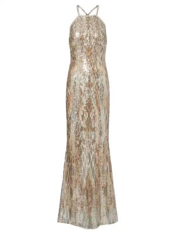 gold v neck bandage dress Amanda Gold Bandage Strapless Formal Maxi Dress - US 8 main image 1