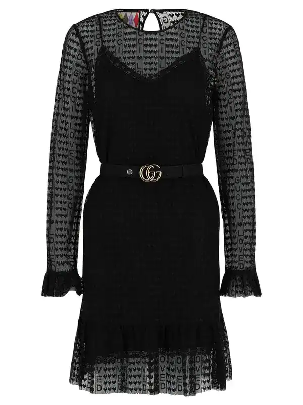 blue dress for baby girl Gucci Black Long Sleeve Dress With Belt main image 0