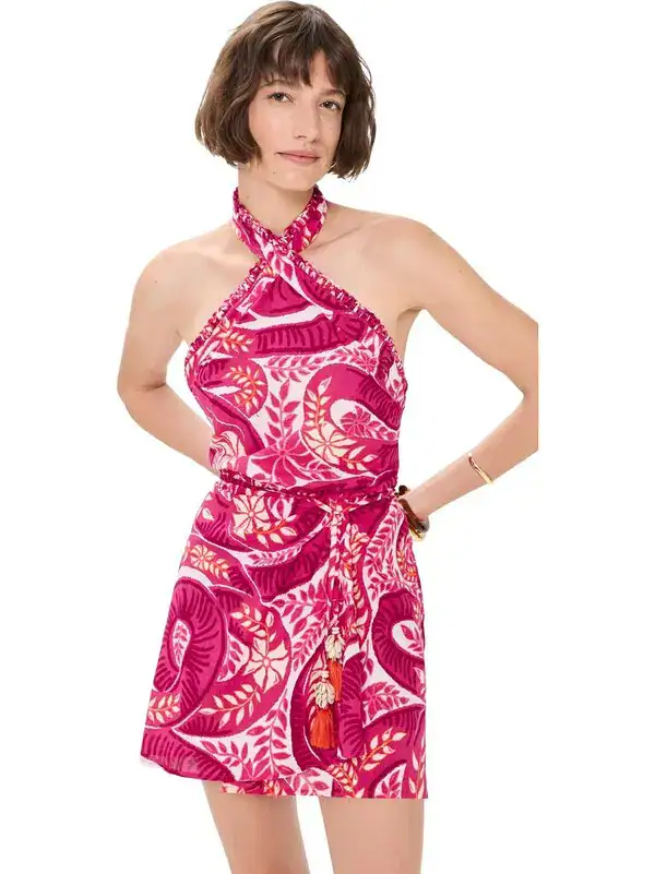 sachin and babi light blue dress Xscape Pleated Chiffon Floral Print Halter Neck Scarf Sleeveless Blouson  Maxi Dress main image 1