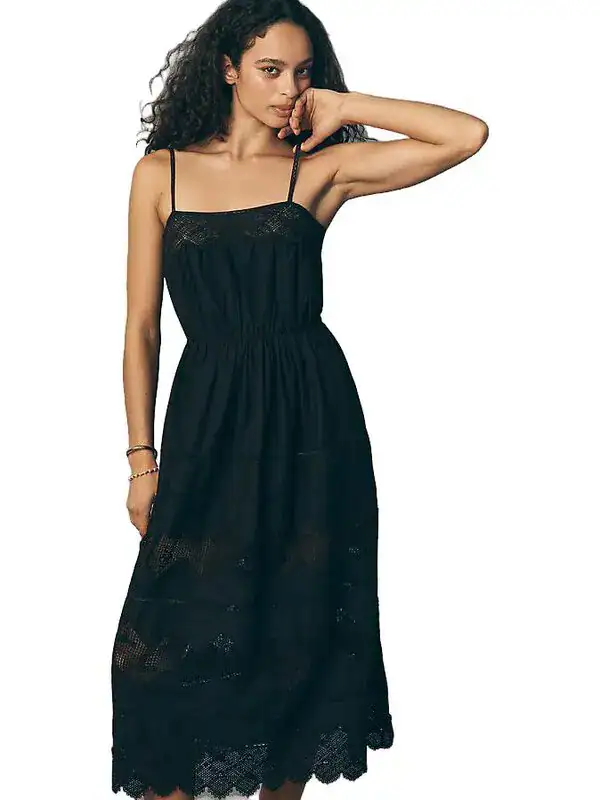 black chiffon midi dress Nuichan black chiffon maxi dress, long sleeve dress with polka dots main image 0
