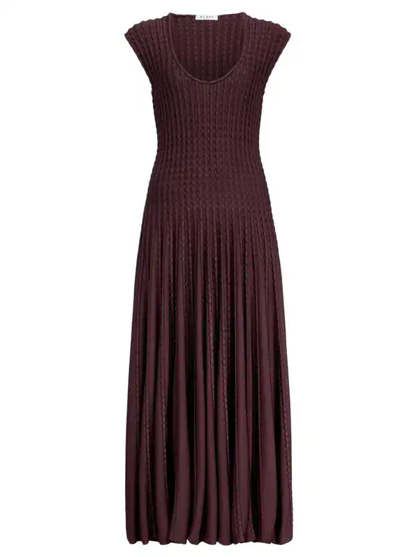 knee length dresses for ladies Pleated A-line Knit Midi Dress