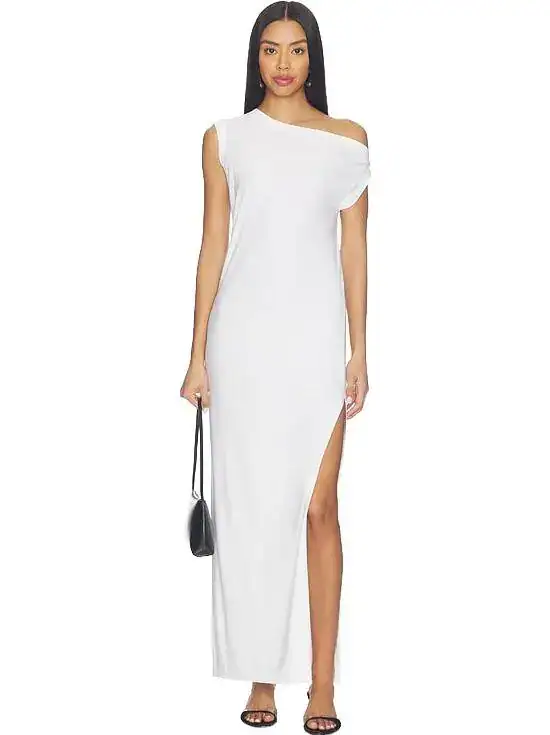 strapless open back dress Asymmetric One Shoulder Choker Detail Luxe Midi Dress White