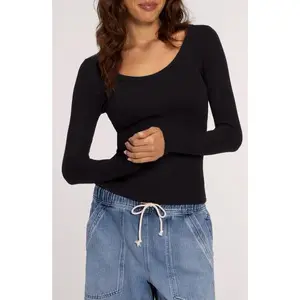 NUUDS Slinky Scoop Neck Rib Top - Black