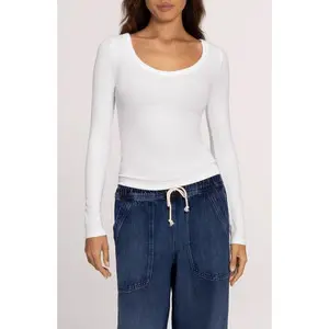 NUUDS Slinky Scoop Neck Rib Top - White