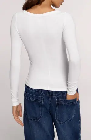 NUUDS Slinky Scoop Neck Rib Top - White