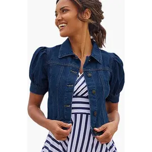 LASCANA Puff Sleeve Denim Jacket - Dark Washed
